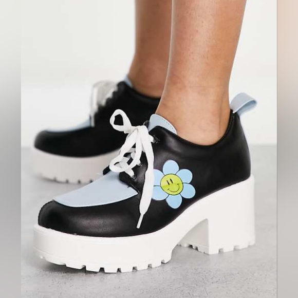 koi | Shoes | Koi Footwear Wallflower Chunky Shoes In Black Blue Flower ...